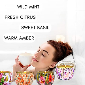 Nature Scented Candles Set of 4 x 6 oz Tin Candles with Lids Scented Soy Candle Gift Sets | Aromatherapy Candles for Birthday Gifts | Relaxing Candles for Women Stress Relief | Candle Gift Set