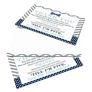 Paper Clever Party Bow Tie Baby Shower Thank You Postcards (15 Pack) Boys Notecards Only - Eco-friendly – Postal Note with Message from Newborn - Navy and Grey – Printed Size 4x6