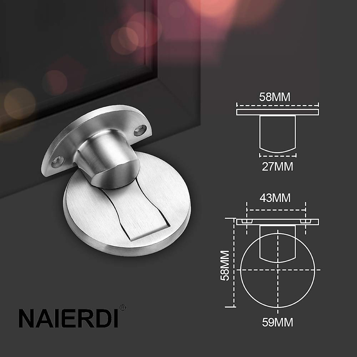 NAIERDI 2 Pack 304 Stainless Steel Door Stoppers, Magnetic Door Stop, 3M Double-Sided Adhesive Tape, No Drilling, Door Stop Wall Protector, Office Door Catch, Stop Door