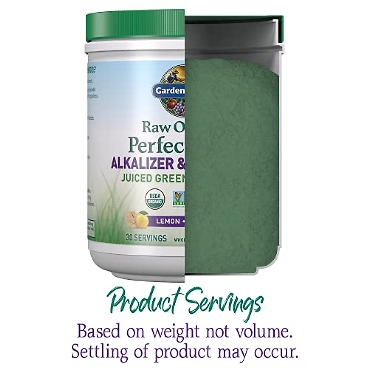 Garden of Life Raw Organic Perfect Food Alkalizer & Detoxifier Juiced Greens Superfood Powder - Lemon Ginger, 30 Servings - Non-GMO, Gluten Free Whole Food Dietary Supplement, Plus Probiotics