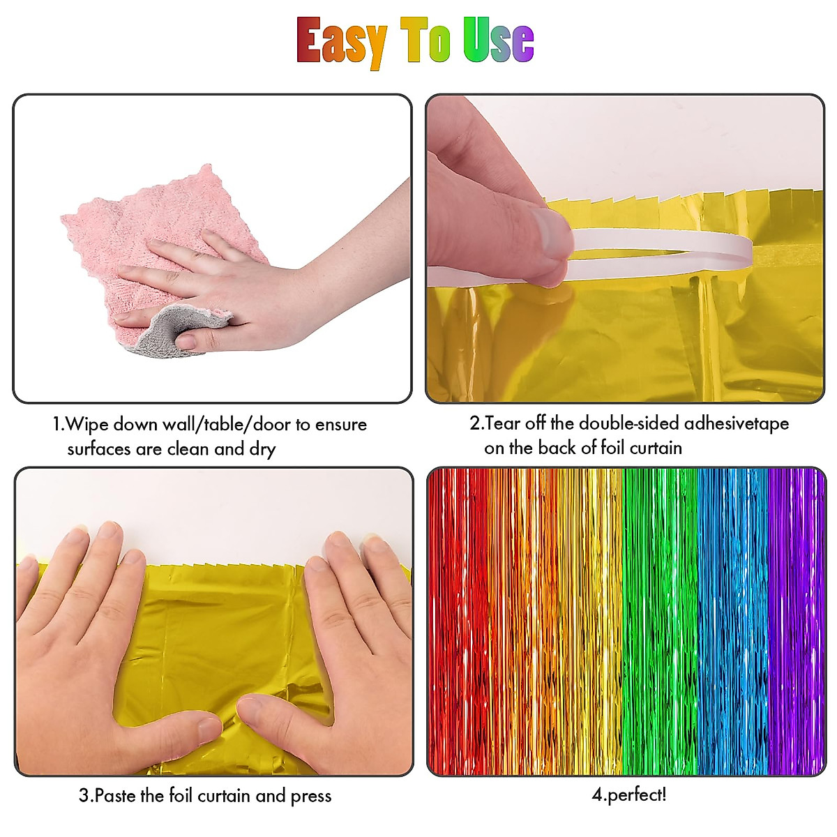 CANREVEL 2 Pack 3.3x8.2 Feet Rainbow Foil Fringe Backdrop Curtains, Tinsel Streamers Birthday Party Decorations, Photo Booth Props Backdrop for Wedding Engagement Bridal Shower Unicorn