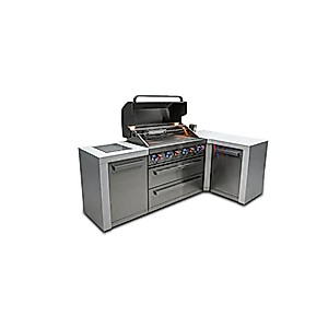 Mont Alpi MAi805-D90 44-inch 6-Burner 115000 BTU 90 Degree Corner Deluxe Stainless Steel Gas Outdoor Kitchen Barbecue Island Grill + Infrared Side & Rear Burners + Granite Countertops + Storage Drawers