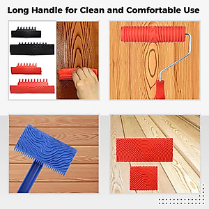 Wood Graining Tool, 8PCS Wood Grain Painting Tool Set, Wood Grain Painting Roller with Handle, DIY Rubber Wood Graining Decorating Tool for Walls, Floors, Decks, Furniture (8)