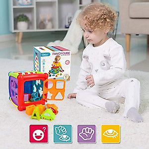 Baby Activity Cube 6-in-1 Musical Baby Learning Toys Including Letters Cognition Shape Sorter Piano Keys Interesting Multi-Functional Learning Activity Cube Best Gift for Boys Girls Aged 1 2 3
