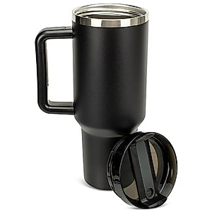 Elanze Designs Captain Awesome Nautical Anchor 40 oz. Stainless Steel, Large Water Bottle Coffee Mug, Spill & Leak Resistant, Thermal Travel Tumbler with Handle, Lid & Straw, Black