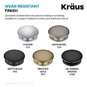 Kraus PU-L10MB Bathroom Pop-Up Drain Assembly for Vessel Sinks Without Overflow, with Extended Thread for Thicker Countertops, 10 3/4 Inch, Matte Black