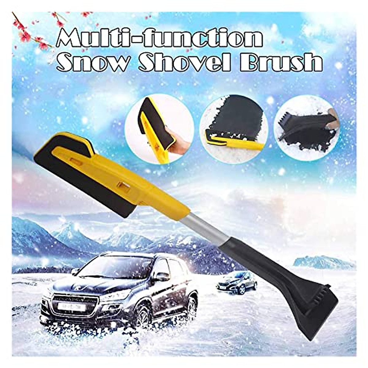 Snow Shovel, Multifunctional Snow Shovel Long Rod Deicing Ice Sweep Tool Snow Removal Brush for Winter Car Accessories