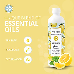 CAPRI ESSENTIALS Lemon Verbena Natural Dish Soap Liquid w/Essential Oils – Plant-Based Dish Cleaning Supplies – Chemical-Free Dish Liquid Soap – Natural Cleaning Products (16 oz)