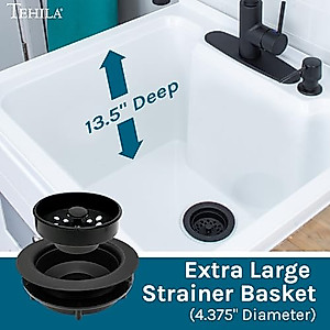 White Utility Sink in White Vanity, Matte Black Pull-Down Coil Faucet, Soap Dispenser and Spacious Cabinet by JS Jackson Supplies for Garage, Basement, Shop and Laundry Room