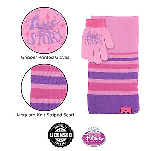 Disney Girls Princess Winter Hat, Scarf, & Kids Gloves Set For Ages 4-7, Pink/Purple