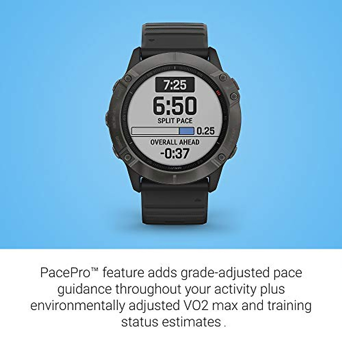 Garmin Fenix 6X Pro Solar, Premium Multisport GPS Watch with Solar Charging, features Mapping, Music, Grade-Adjusted Pace Guidance and Pulse Ox Sensors, Dark Gray with Black Band (Renewed)