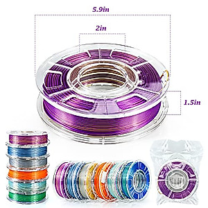 FTUREERA PLA Filament, Silk 3D Printer Filament 1.75mm, Dual Color Co Extrusion and Rainbow PLA Filament Bundle Multicolor, Dimensional Accuracy +/- 0.02 mm, 250g x 6 Spool/3.3lb