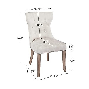 Creek Vista Tufted Velvet Dining Chairs, Upholstered Fabric Dining Room Chairs with Nailhead Trim, Stylish Kitchen Dining Room Chairs with Wood Legs for Living Dining Room, Beige