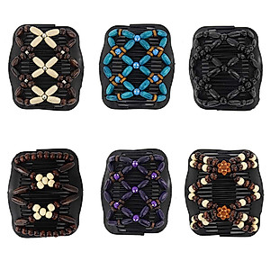 Yeshan Magic Hair Side Combs for Women Wood Beaded Stretch Double Clips Bun Maker Hair Accessories,Pack of 6