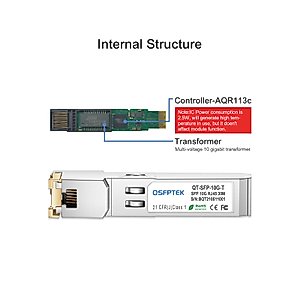 4Pack 10GBASE-T SFP+ to RJ45 Copper Module Mini-GBIC Transceiver for Cisco SFP-10G-T-S, Ubiquiti UF-RJ45-10G , Netgear, Mikrotik, D-Link, Supermicro, TP-Link, Linksys, CAT6A/CAT7, up to 100FT(30M)