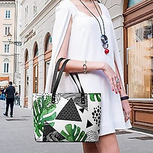 Womens Handbag Tropical Leaves Marble Textures Leather Tote Bag Top Handle Satchel Bags For Lady