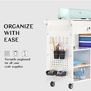 Oransail Rolling Craft Storage, Compatible with Cricut Machines, Craft Cart with Vinyl Roll Holders, Craft Table with Storage, Craft Cabinet Workstation Tool Holder for Craft Room
