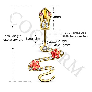 COCHARM Gold Snake Belly Button Rings for Women 14g Snake Navel Rings Gold Surgical Steel Belly Navel Piercing Jewelry