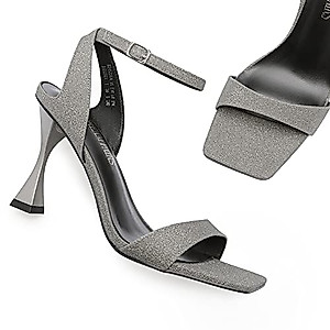 DREAM PAIRS Women's SDHS2226W Square Toe Low Sexy Stiletto Heels Open Toe Ankle Strap Dress Wedding Sandals Size 9 Silver Gray