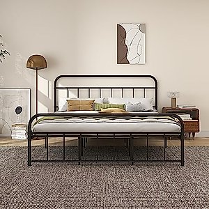alazyhome California King Bed Frame Metal Platform with Vintage Headboard and Footboard Easy Assembly No Box Spring Needed Steel Slat Support Black