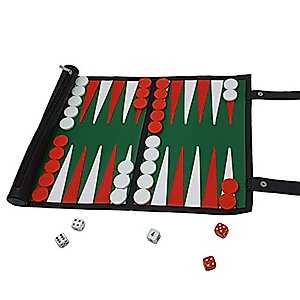 Backgammon Travel Set in Sturdy Leatherette Design - The Classic Board Game in Roll Up Style