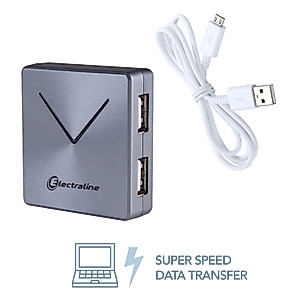 Electraline 500336 USB 2.0 Hub 4 Ports SuperSpeed Aluminium with USB 3.0 Cable 50 cm for iMac, MacBook Air, MacBook Pro, MacBook, Mac Mini, PC and Laptop