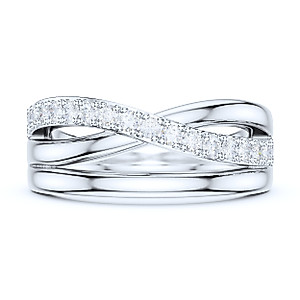 PRSTANI 7.5mm Wide Sterling Silver Criss Cross Round Brilliant Cut Genuine Moissanites Wedding Ring (7)