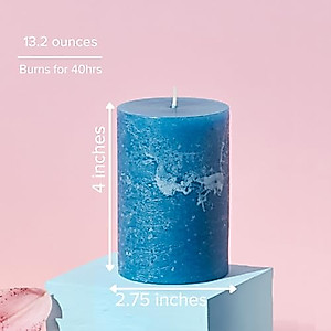 Simply Soson Steel Blue Rustic Texture Pillar Candles 3x4 inch - Set of 3 - Unscented Decorative Blue Candles, No drip Candles, Ideal as Large Candles for Home Decor, Weddings, Holidays