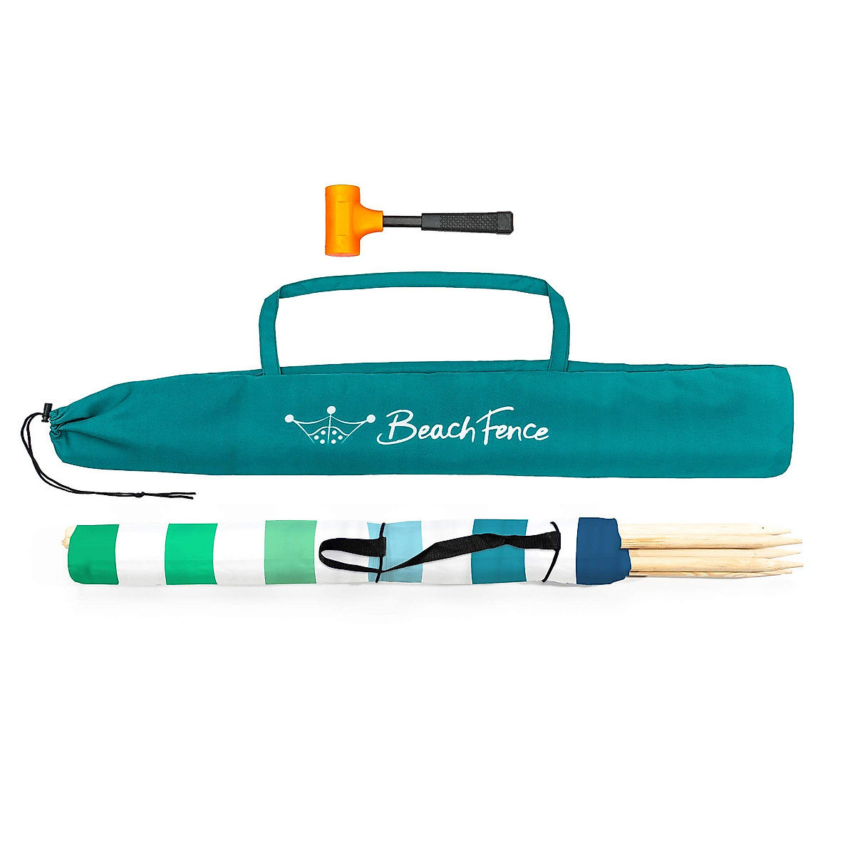 BEACH FENCE Premium 20 ft Beach Windscreen, Privacy Screen, Wind Blocker - Emerald Blue, Free Rubber Mallet and Carry Bag Included