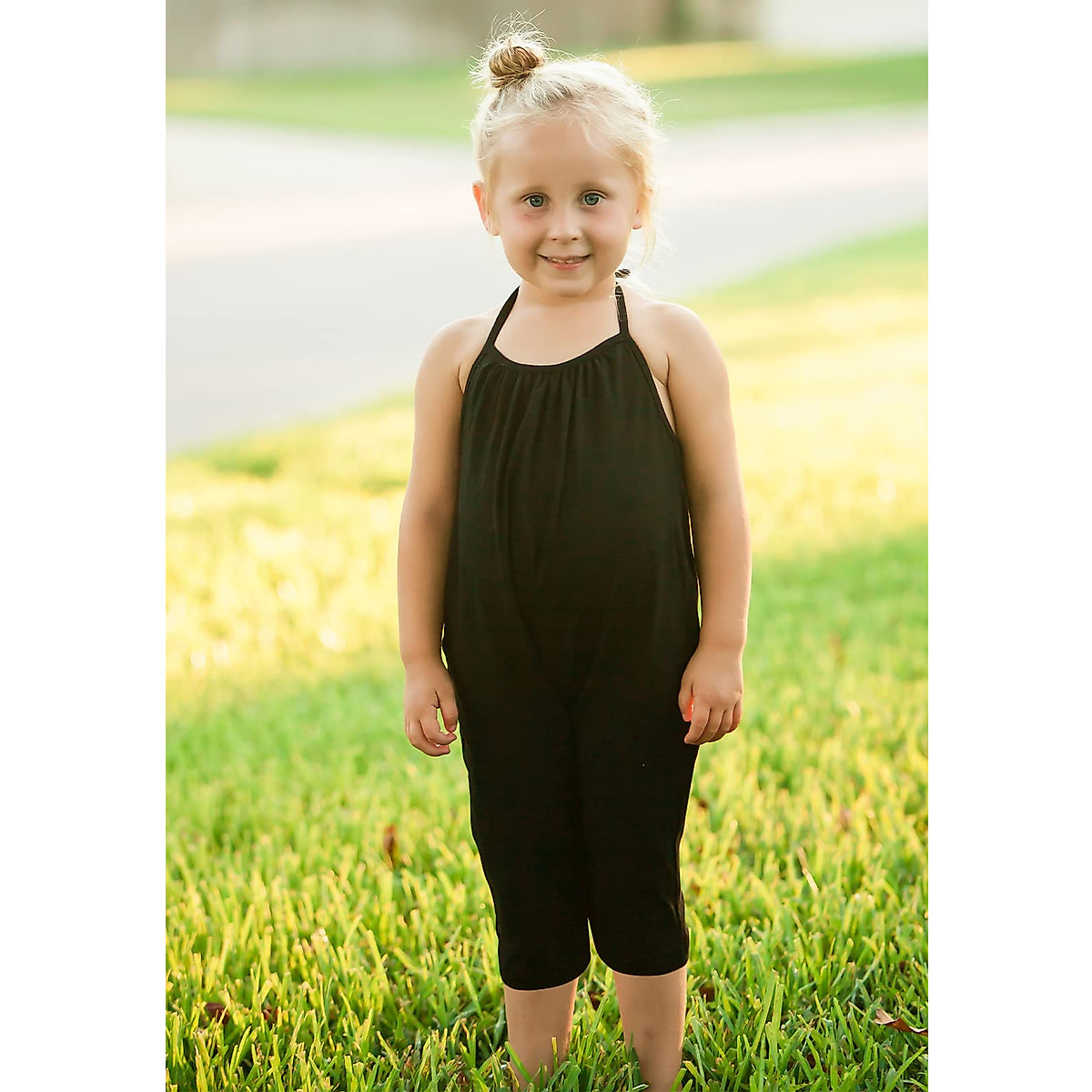 RAISEVERN Baby Girl Rompers Backless Slouch Jumpsuit Toddler Kid Jumper Cute Dinosaur Summer Beach Pants Halter Holiday Plain Bodysuit Black, 2-3T