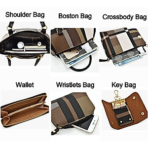 6-Pcs Handbags Set for Women Faux Leather Tote Bag Fashion Top-Handle Handbag Shoulder Bags Crossbody Totes Satchel Purses & Wristlet Wallet Purse Set-Green