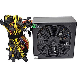 HVVH 20+4 Pin Silent Noise Reduction Miner/PC GPU ATX 1600W Power Supply 87 Plus Gold Designed for US Voltage 110V 1600w Mining ETH PSU Max Support 8 Graphics with 1.5m US Plug Adapter Cable