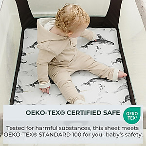 Pobibaby - 2 Pack Premium Pack N Play Sheets Fitted for Standard Pack and Plays and Mini Cribs - Ultra-Soft Jersey Knit, Stylish Ocean Pattern, Safe and Snug for Baby (Seaside)