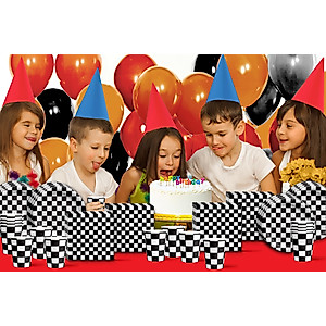 Checkered Flag Party Supplies - Black and White Checkered Party Supplies - Race Car Theme Party | Tableware Set Includes Plates Napkins and Cups | Kit for 16