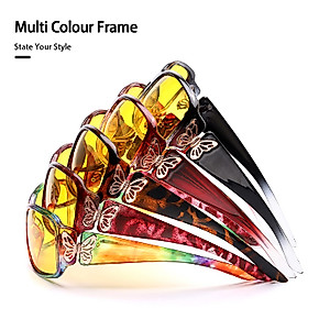 LVIOE Polarized Night Vision Glasses for Women, Yellow Tinted Glasses with Butterfly Decoration for Night Driving