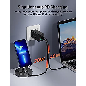 USB C Charger, Evatronic 65W 3-Port GaN Wall Charger PPS PD3.0 QC3.0 Fast Charging Adapter with 2 USB-C Ports + 1 USB-A Port Foldable Plug for MacBook Pro Air iPad Pro Air iPhone 14 13 12 Pro Max Mini