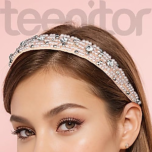 Teenitor 5pcs Rhinestone Beaded Headbands, No Slip Jeweled Head Wraps Women Girls Hair Headbands