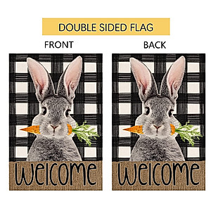 Buffalo Easter Garden Flag 12x18 Vertical Double Sided Welcome Spring Bunny Carrot Farmhouse Holiday Outside Decorations Burlap Yard Flag BW244