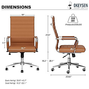 Okeysen Office Desk Chair, Ergonomic Leather Modern Conference Room Chairs, Executive Ribbed Height Adjustable Swivel Rolling Chair for Home Office. (Brown)