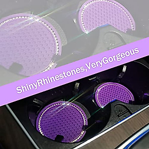 2 Pack Car Coaster for Car Cup Holder, Auto Anti Slip Bling Cup Holder Coaster 2.75 Inch Crystal Rhinestone Car Coaster Car Interior Accessories (Purple)