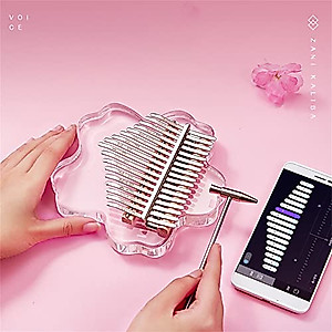 LKJYBG 17-Tone Kalimba with Piano Box,Cherry Blossoms Shape Thumb Piano Acrylic Finger Piano Gifts with Tune Hammer Study Instruction Digital Audio Tone Key Sticker for Kids and Adults Beginners
