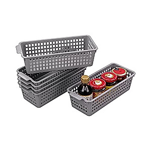 Ggbin Grey Plastic Storage Basket, Small Basket Bins, 6 Packs