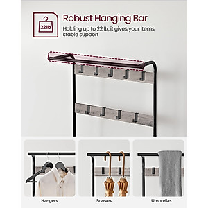 VASAGLE Coat Rack, Hall Tree with Shoe Bench for Entryway, Entryway Bench with Coat Rack, 4-in-1, with 9 Removable Hooks, a Hanging Rod, 13.3 x 28.3 x 72.1 Inches, Greige and Black UHSR40MB