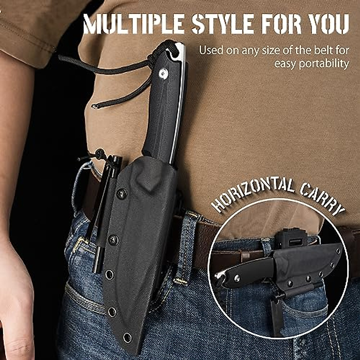 NedFoss Survival Knife with Fire Starter and Kydex Sheath, 9.25" Full Tang Fixed Blade Camping Knife with Sheath Horizontal & Vertical, Bushcraft Knife with G10 Handle for Outdoor, Hunting, Fishing