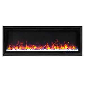 Kennedy II 42 Inch WiFi-Enabled Electric Fireplace, Wall Mount and Insert, Slim Modern Electric Fireplace Insert, Multicolor Realistic Flame, Touch Screen, Remote Control, Logs and Crystals, Black