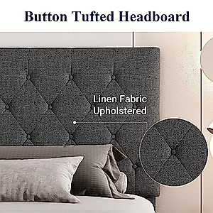 Allewie Queen Bed Frame with Adjustable Headboard/Diamond Stitched Button Tufted/Fabric Upholstered Platform Bed Frame/Wood Slat Support/No Box Spring Needed/Easy Assembly, Dark Grey