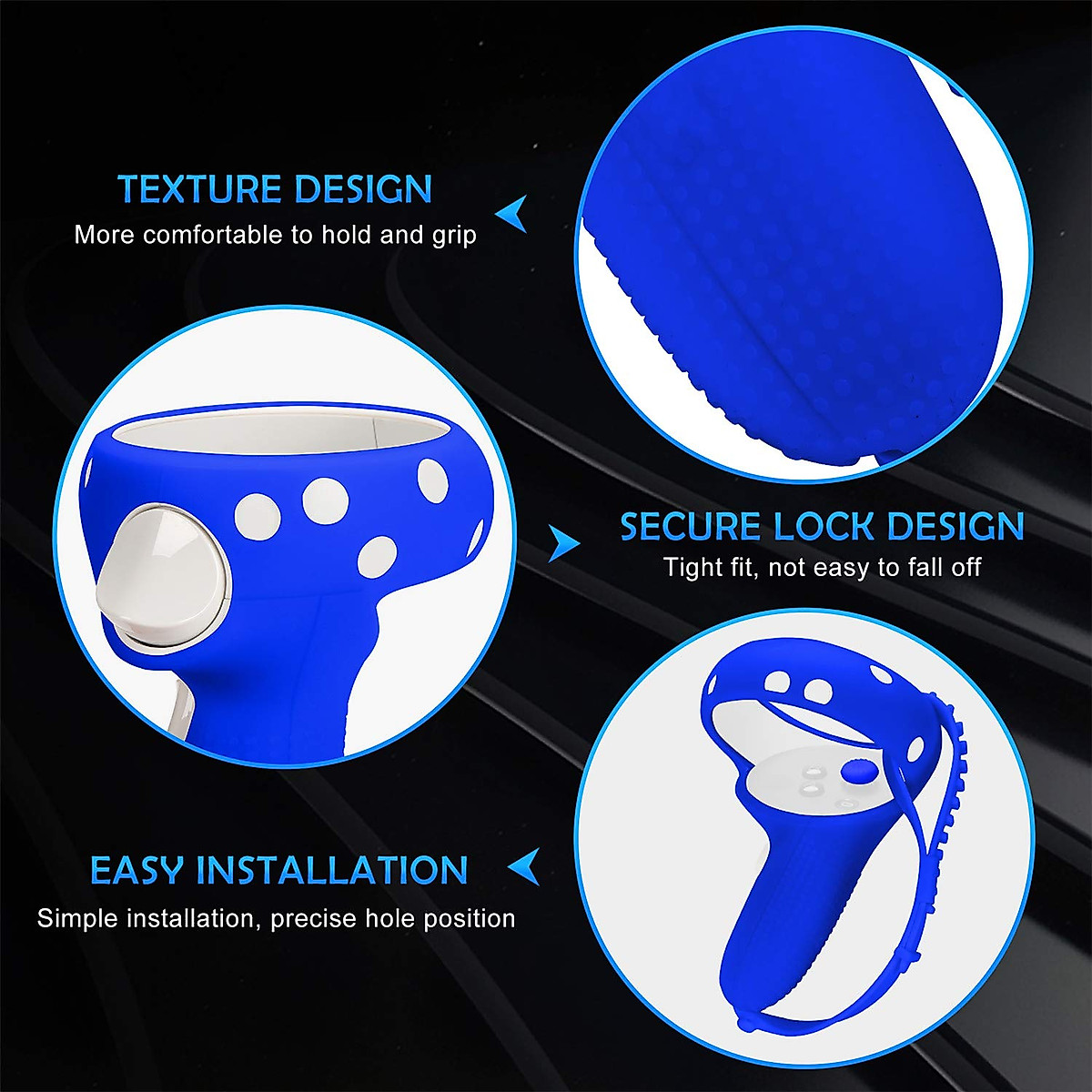 Full Grip Cover Compatible for Oculus Quest 2 Touch Controller with Adjustable Anti-Fall Backhand Starp and Wrist Hand by X-Super Home (Blue)
