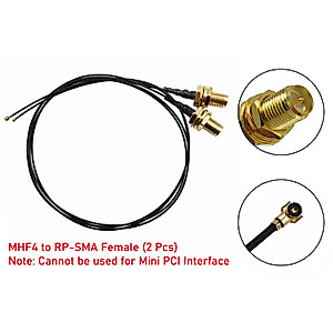 U.FL to RP-SMA M.2 NGFF UFL to RP SMA Female MHF4 IPX4 IPEX4 Ipex Connector Pigtail WiFi Antenna Extension Cable (20 inch 2 Pcs)
