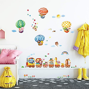 DECOWALL DA4-1406 Animal Train and Hot Air Balloons Kids Wall Stickers Wall Decals Peel and Stick Removable Wall Stickers for Kids Nursery Bedroom Living Room décor