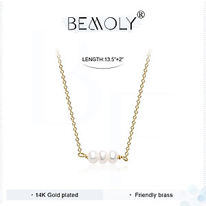 Befettly Womens 3 Mini Pearls Choker Necklace Handmade 14K Gold Fill Cute Elegant Simple Women Dainty Necklace CK2-3Pearls